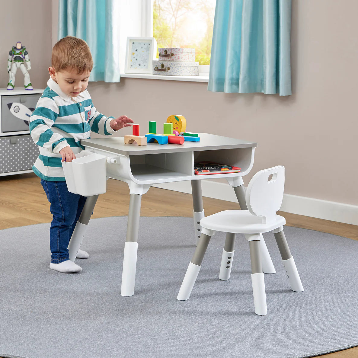 Kid's Grey Height Adjustable Table & Chair Set | Liberty House Toys ...