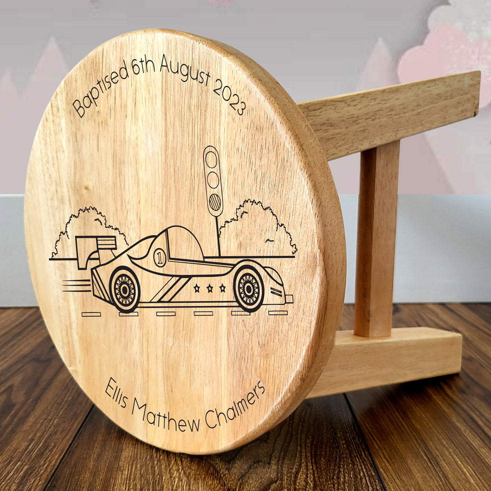 Racing Car Wooden Stool | Kids Personalised Wooden Stools – Junior Bambinos