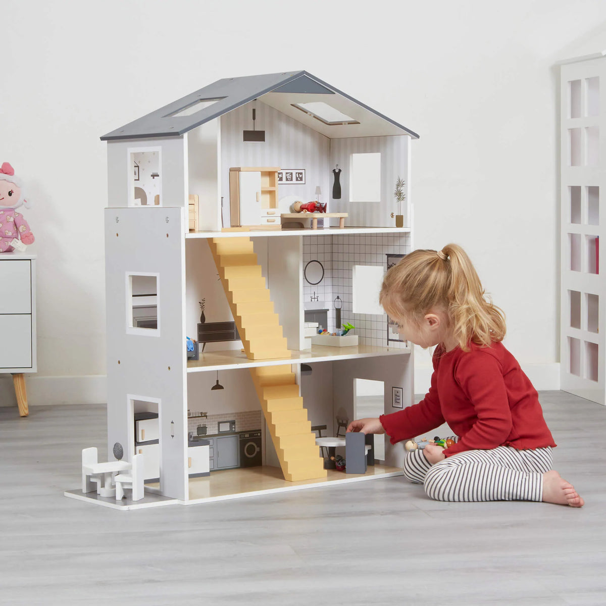 Dolls House with Furniture & Accessories - Grey | Liberty House Toys ...