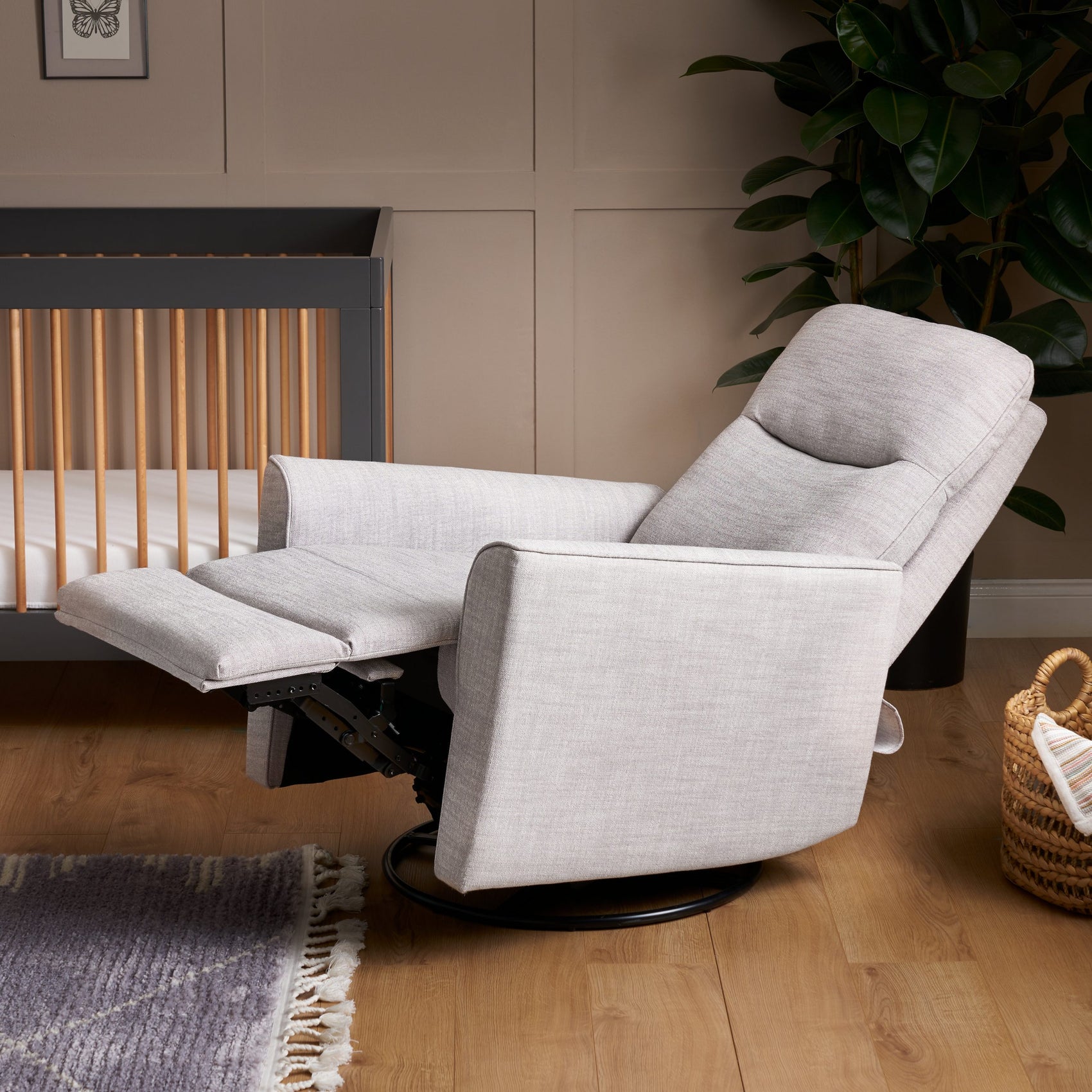 Savannah Swivel Glider Recliner Chair - Pebble | Nursing Chairs | Obaby ...