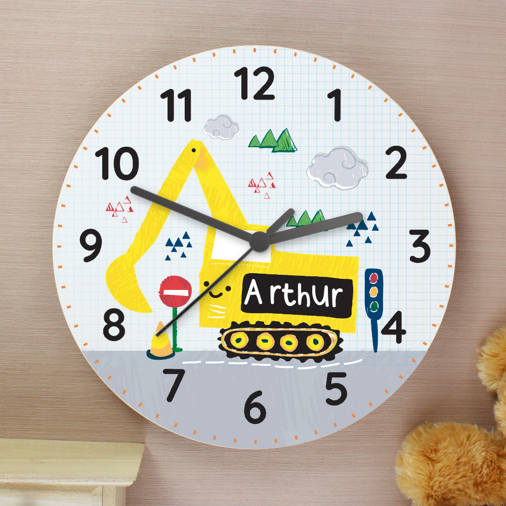 Personalised Digger Wall Clock | Children's Clocks | Room Decor