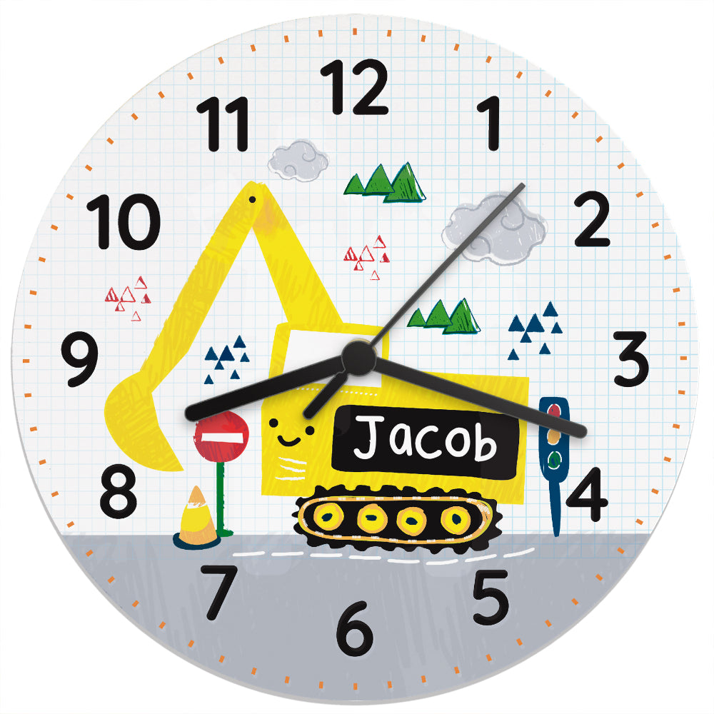 Personalised Digger Wall Clock | Children's Clocks | Room Decor