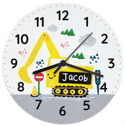 Personalised Digger Wall Clock | Children's Clocks | Room Decor ...
