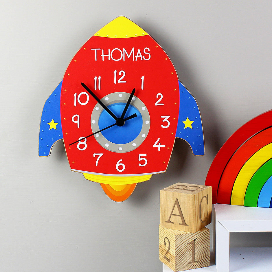 Personalised Rocket Wooden Wall Clock – Junior Bambinos