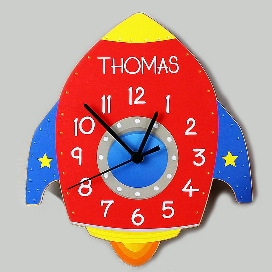 Personalised Rocket Wooden Wall Clock – Junior Bambinos