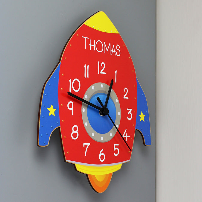 Personalised Rocket Wooden Wall Clock – Junior Bambinos